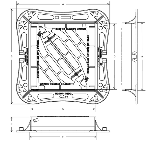 Highway D400 4 flange gully grate 425mm x 425mm clear opening with 100