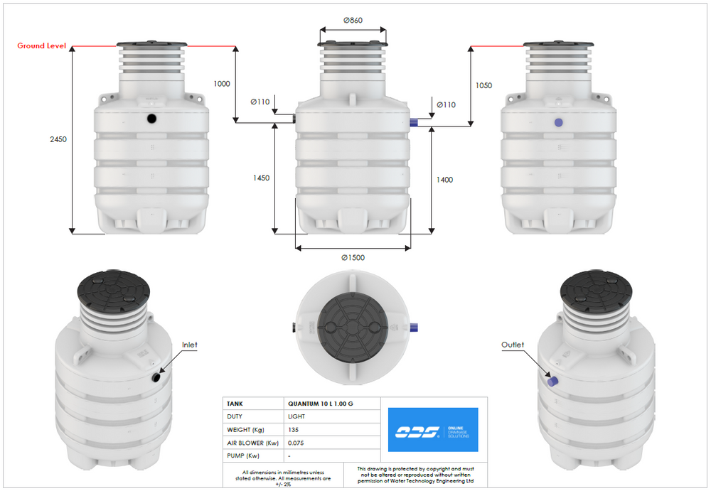 Quantum 10 Person Gravity Discharge Sewage Treatment Plant